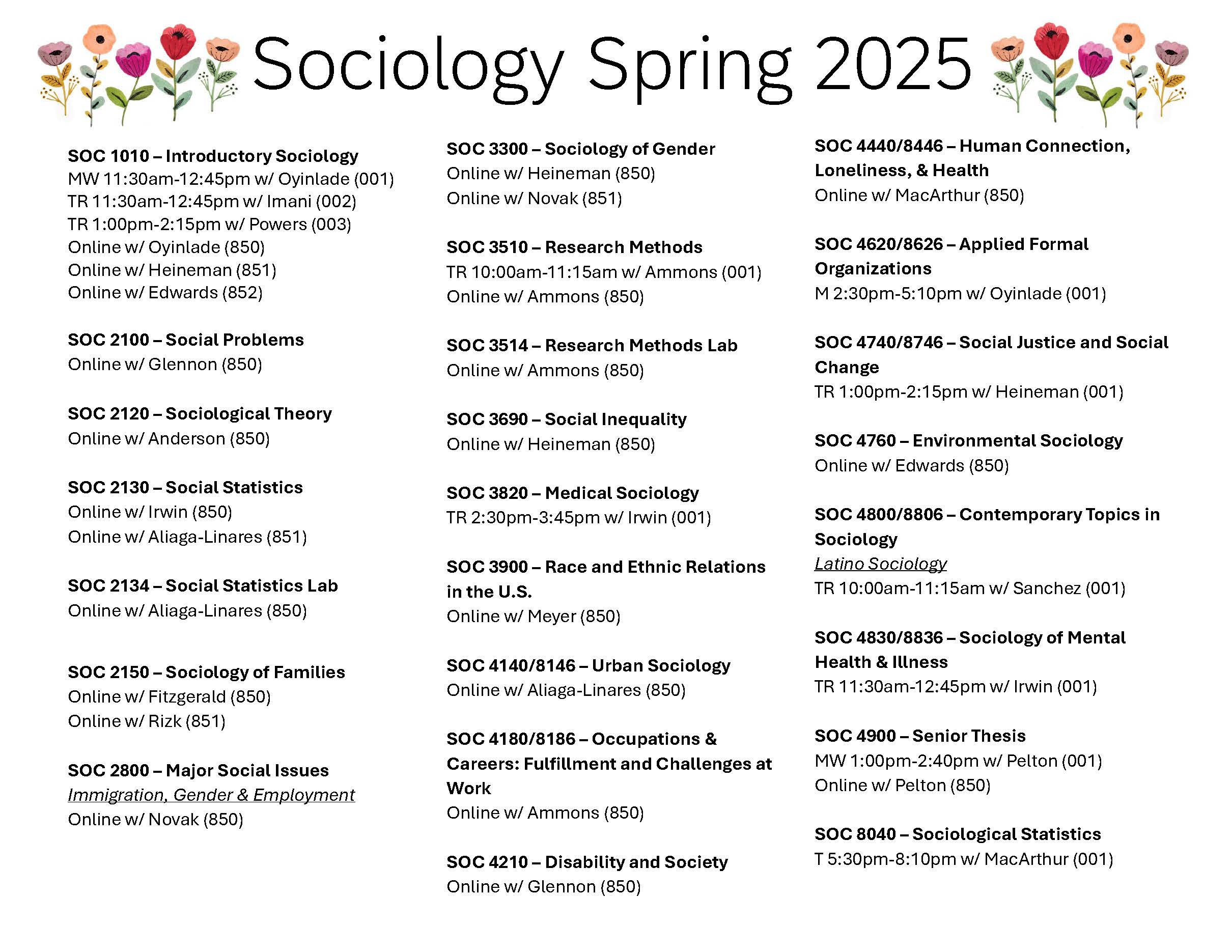Upcoming Courses | Sociology & Anthropology | University of Nebraska Omaha
